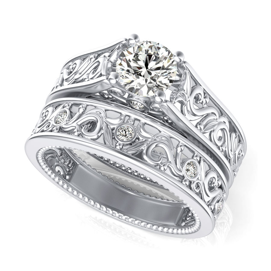 Filigree Cathedral Engagement Ring with Milgrain Set - Katt Diamonds